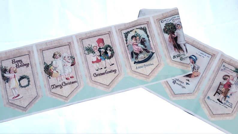 Victorian Style Christmas Bunting Panel Xmas Bunting 100% Cotton Fabric ...
