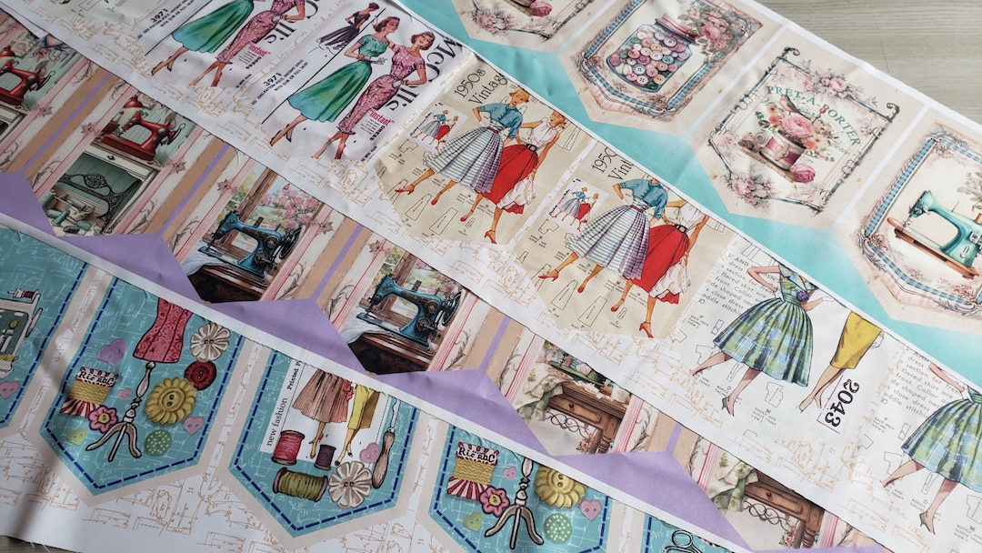 Vintage Style Sewing Bunting Panel Retro Theme Bunting 100% Cotton ...