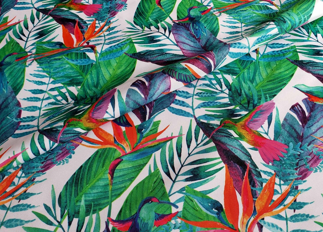 Waterproof - Water Resistant Fabric - Hummingbirds Tropical Flowers ...