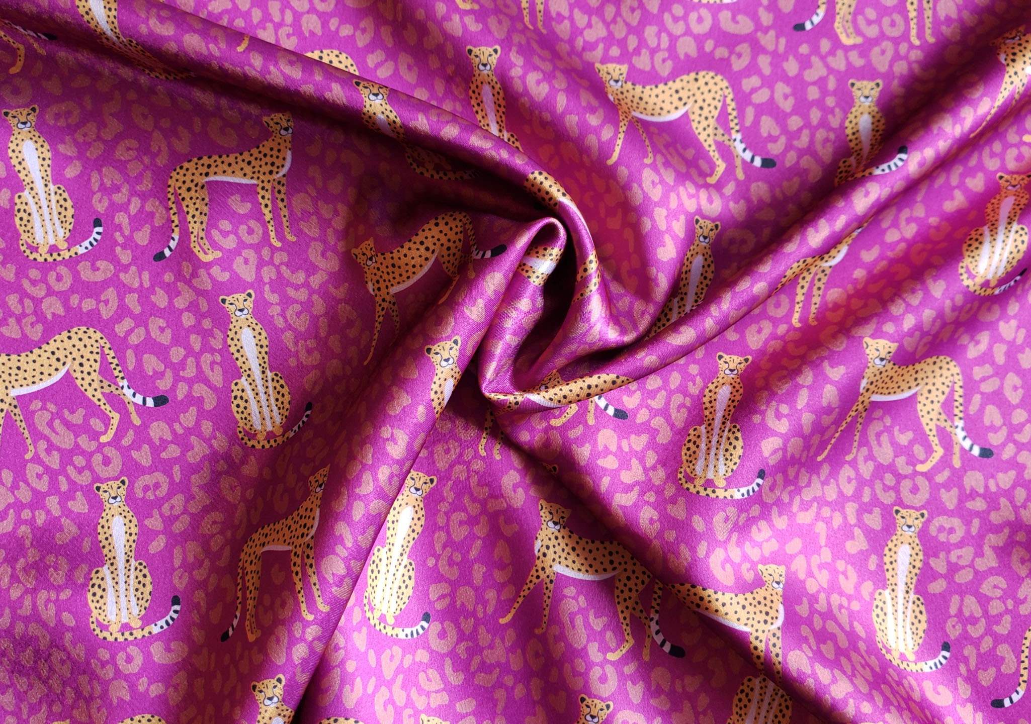 Cheetah Pattern Satin Fabric Luxury Silky Dressmaking Satin | Etsy