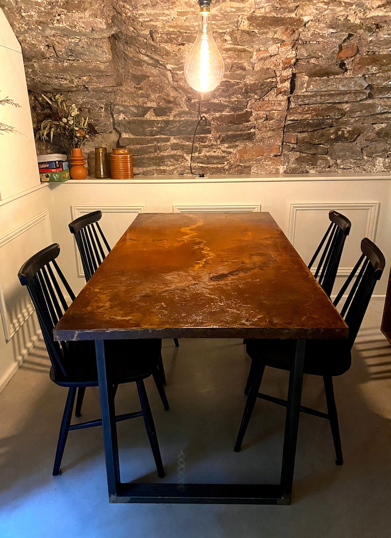 Rusted Steel Dining Table: Industrial Minimalist Design With Black Legs ...