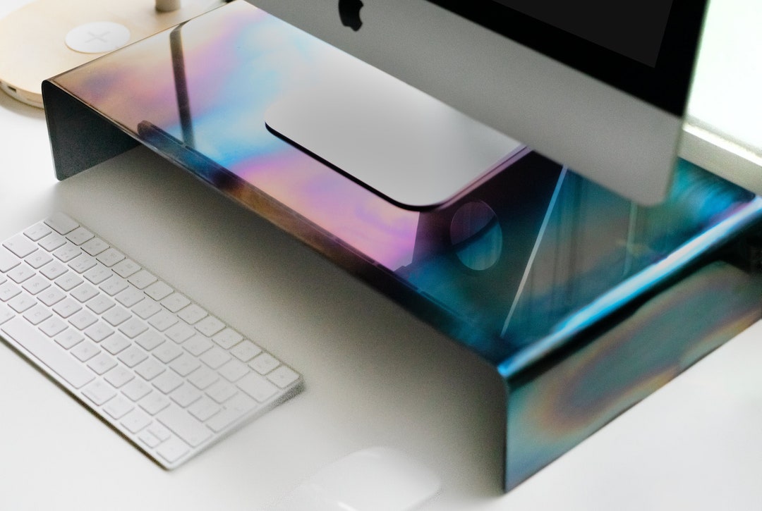 Monitor Stand for Desk. Color Changing Burned Steel. TV Computer or ...