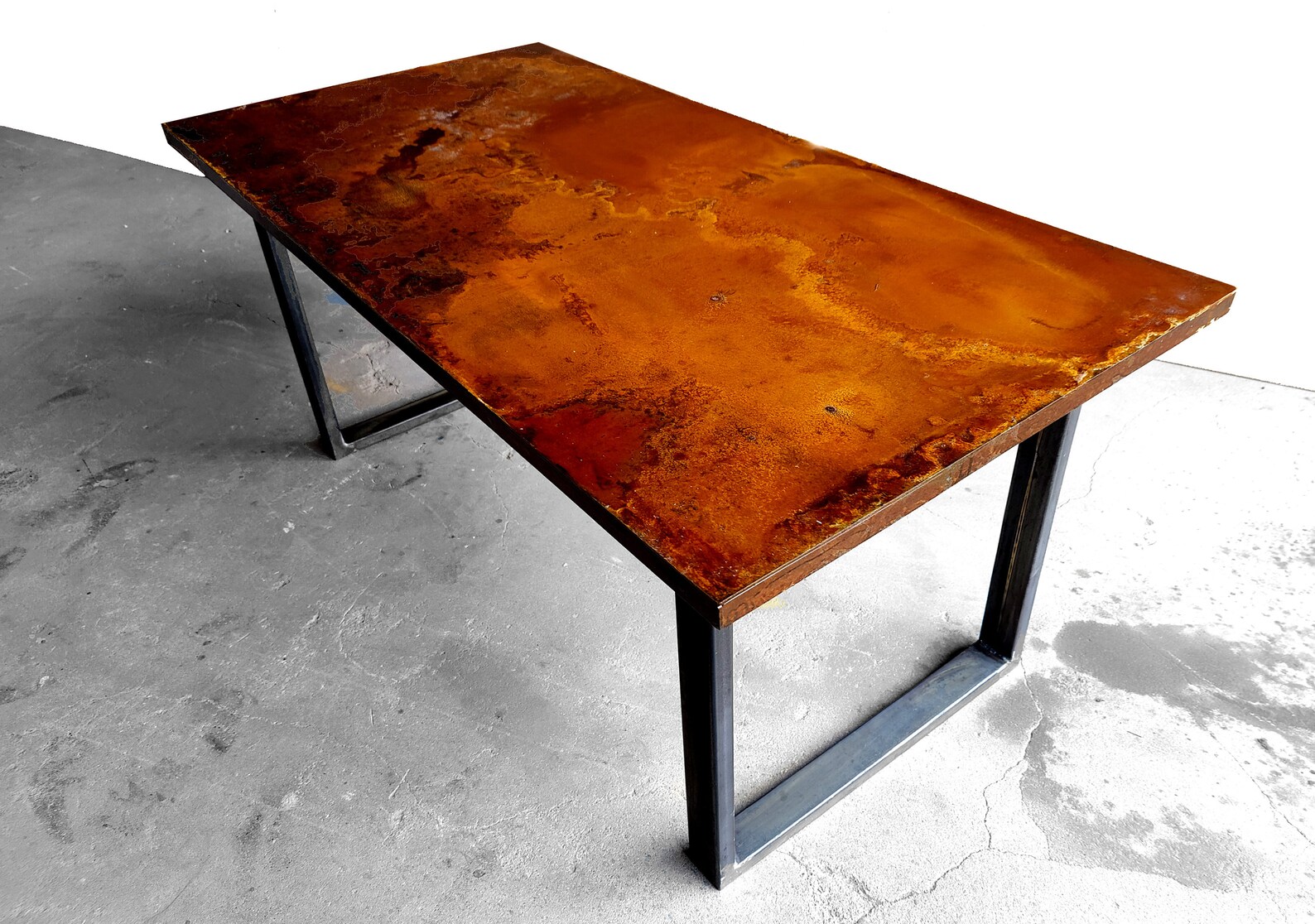 Rusted Steel Dining Table: Industrial Minimalist Design With Black Legs ...