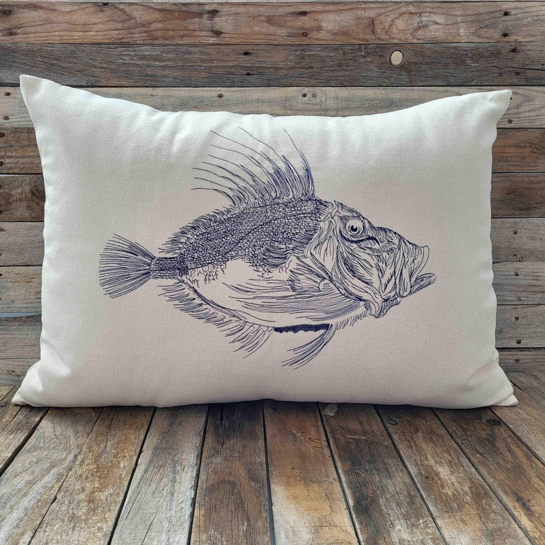 Navy Gallo Fish Embroidered Cushion Cover - Etsy
