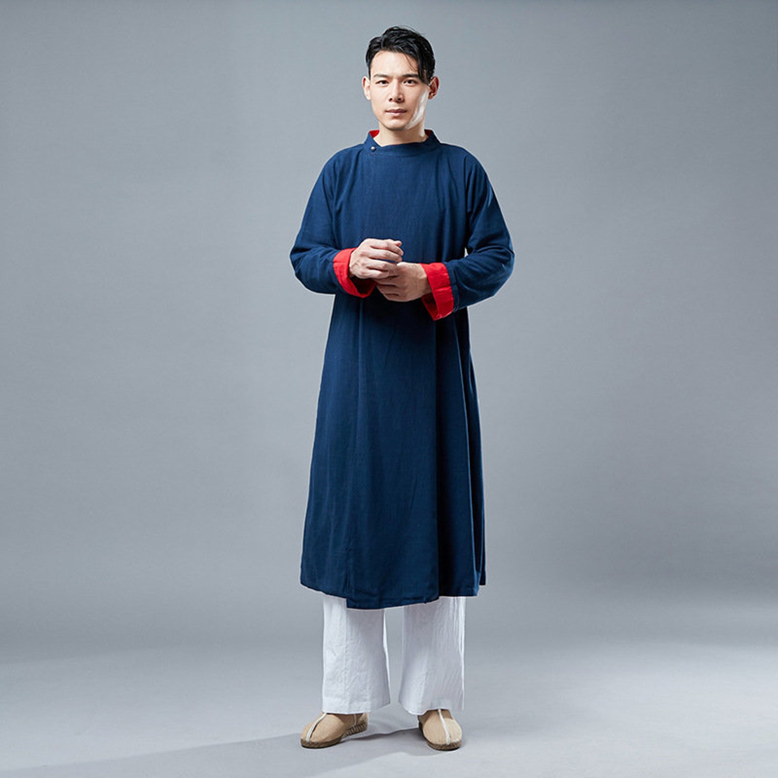 2 Colors Chinese Men Hanfu Long Shirt Kung Fu Qipao Robe Linen - Etsy