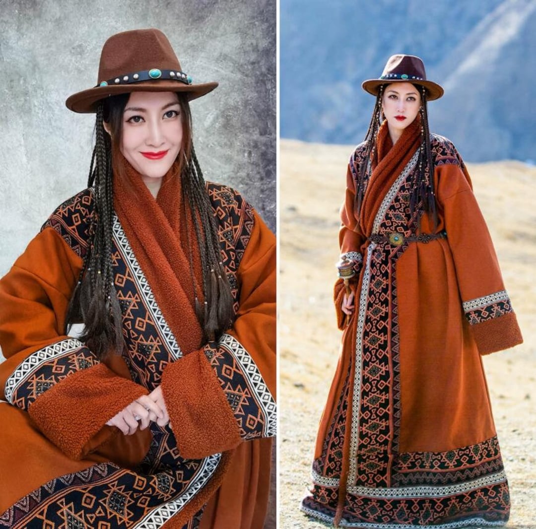Wool Robe Winter Coat Tibetan Long Robe Lhasa Clothing Women Tibetan ...