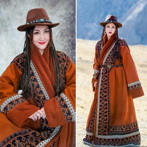 Wool Robe Winter Coat Tibetan Long Robe Lhasa Clothing Women Tibetan ...