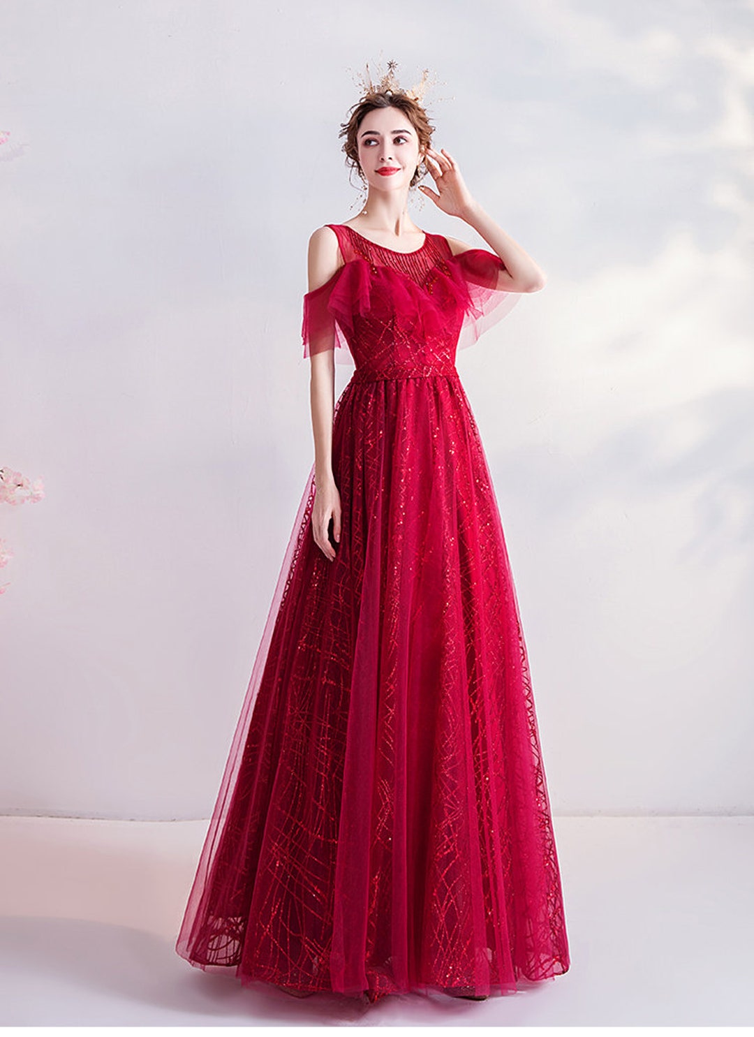 Women's Red Formal Prom Gowns Crystal Red Bride Wedding - Etsy