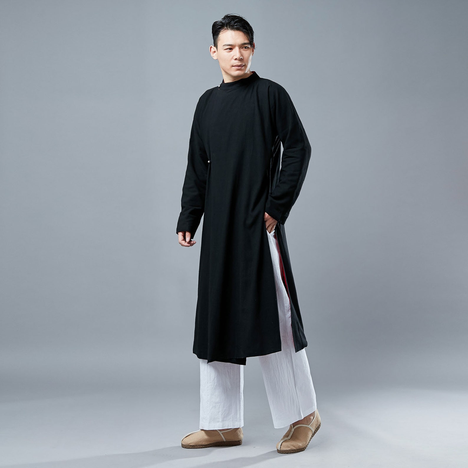 2 Colors Chinese Men Hanfu Long Shirt Kung Fu Qipao Robe Linen - Etsy