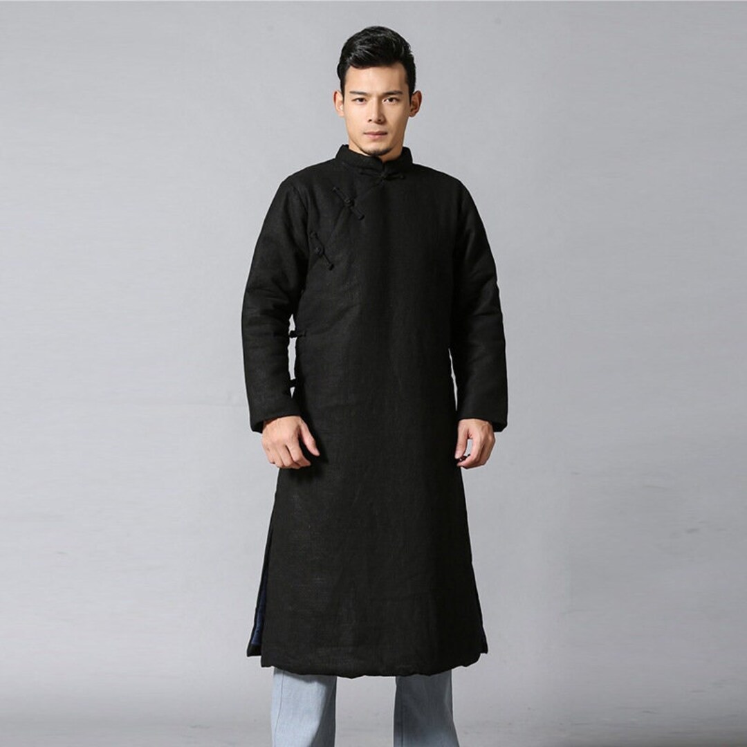 2 Colors Men's Quilted Long Coats Padded Jackets Ramie - Etsy