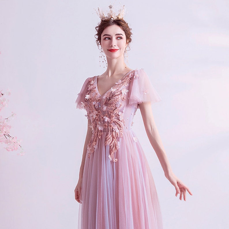 Womens Pink Princess Dress Formal Prom Gown Beaded Prom Etsy