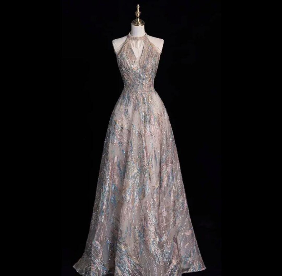 Blue Formal Prom Gown Host Dress Toast Dress Bridal Lawn Wedding Dress ...