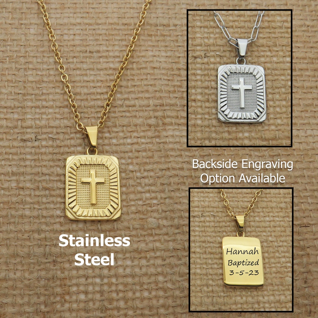 Baptism Necklace Gift, Baptism Jewelry Kids, Rectangular Medallion ...