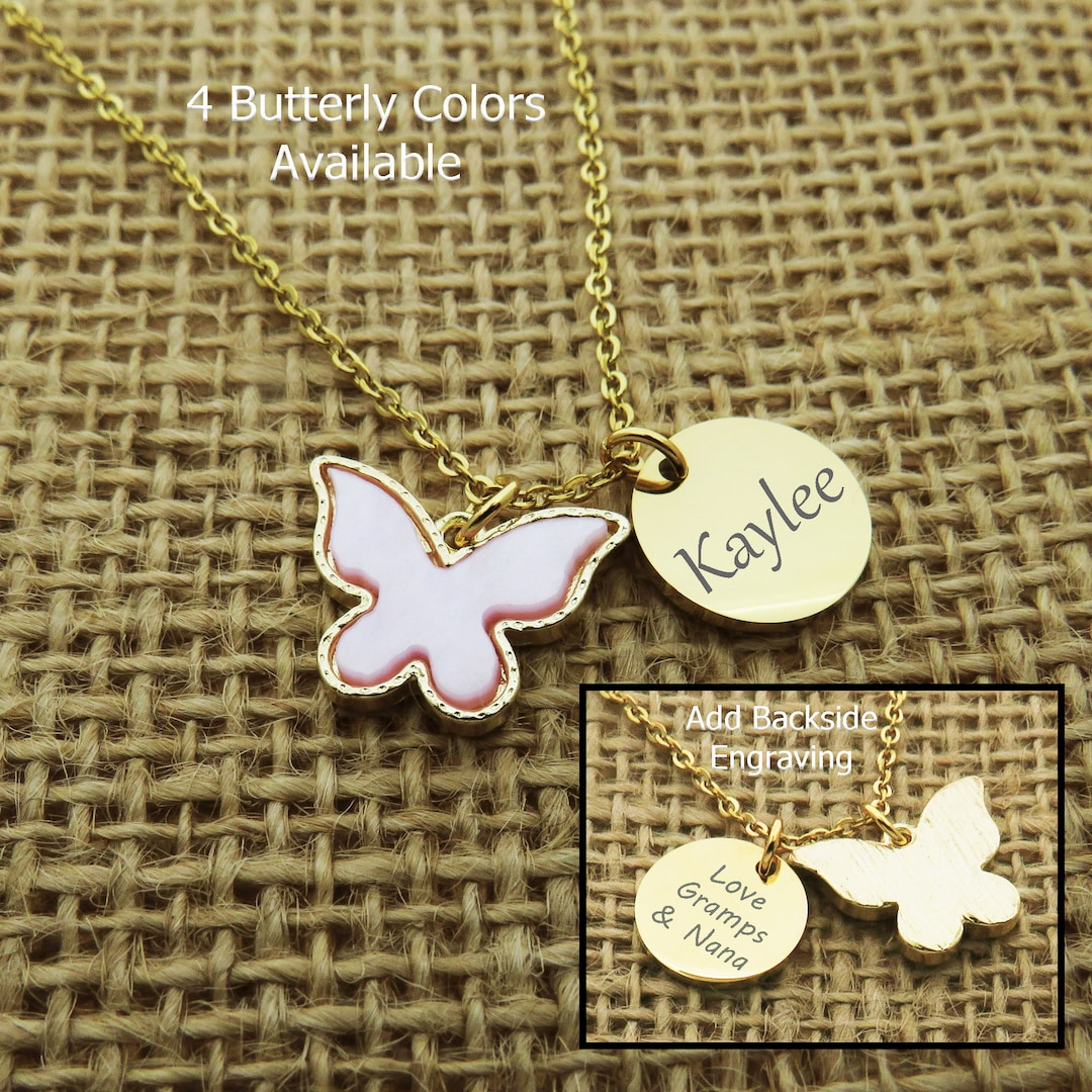 Child Girl Necklace, Personalized Butterfly Kid Necklace, Custom Girl ...