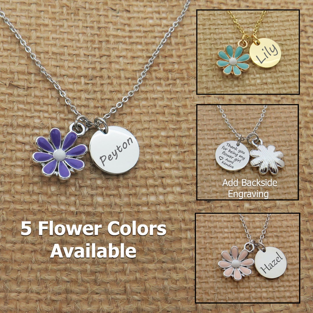 Flower Girl Necklace, Daisy Personalized Necklace, Child Girl Flower ...