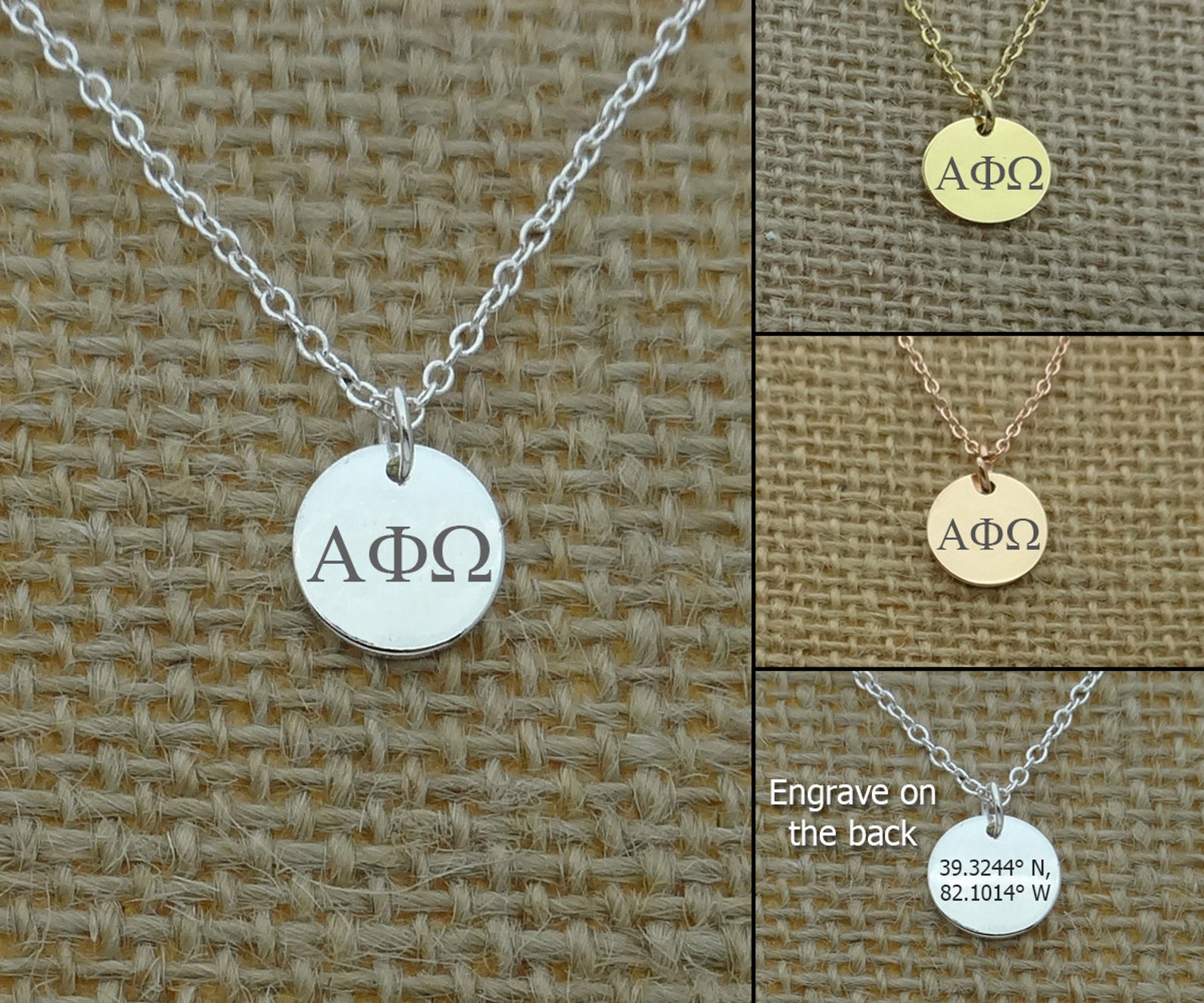 Dainty Alpha Phi Omega Round Disc Necklace, Alpha Phi Omega Choker ...