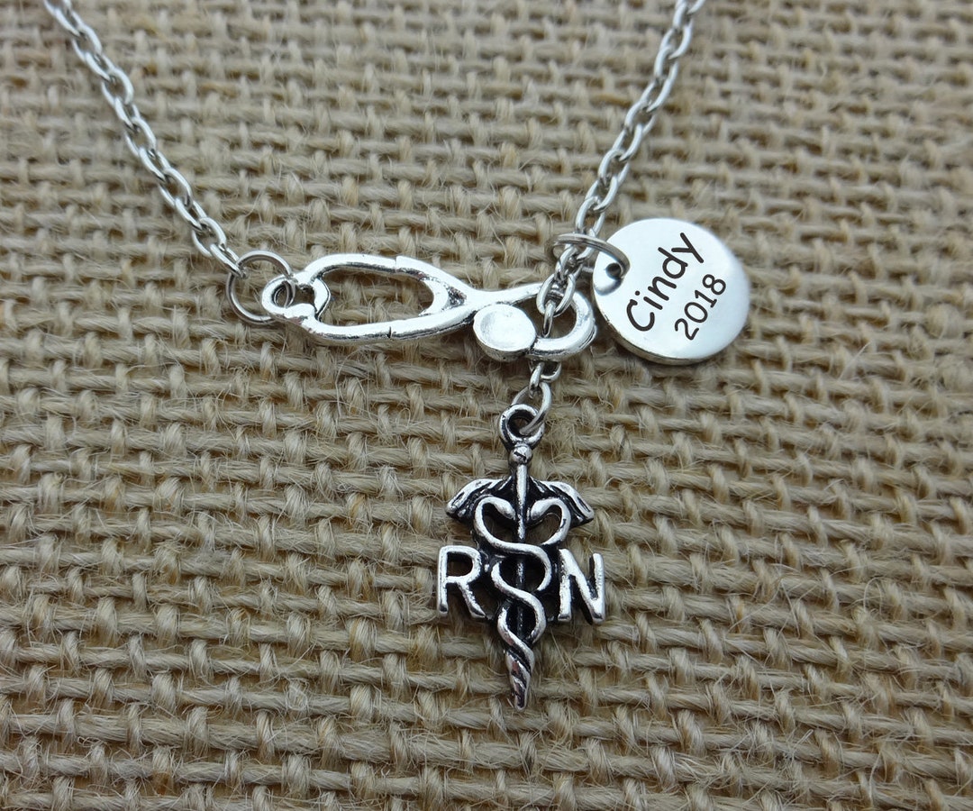 RN Stethoscope Nurse Necklace, Personalized Nurse Necklace, Stethoscope ...