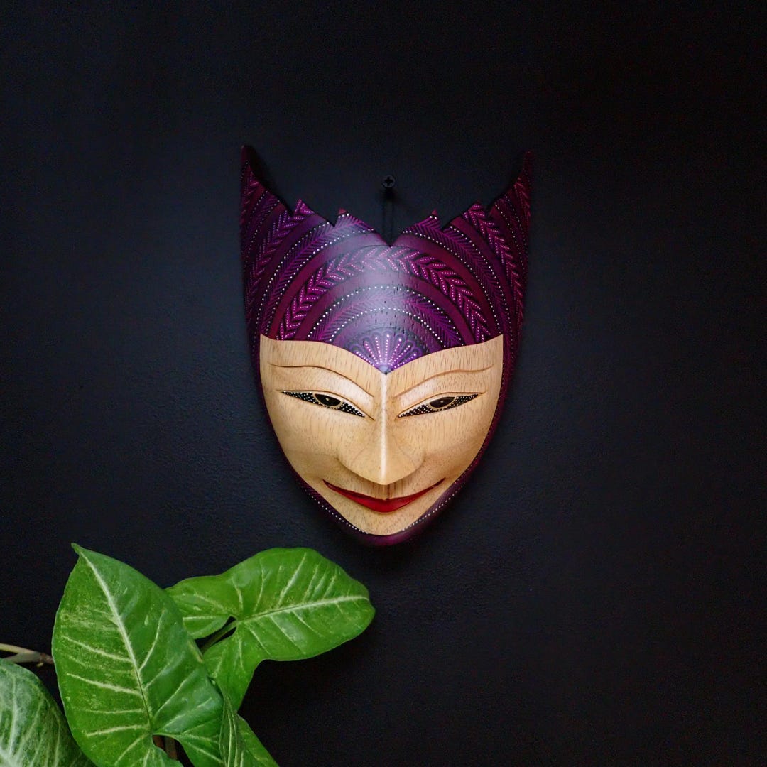 Hand Batik Albasia Wood Mask: Ethnic Home Wall Hanging - Etsy