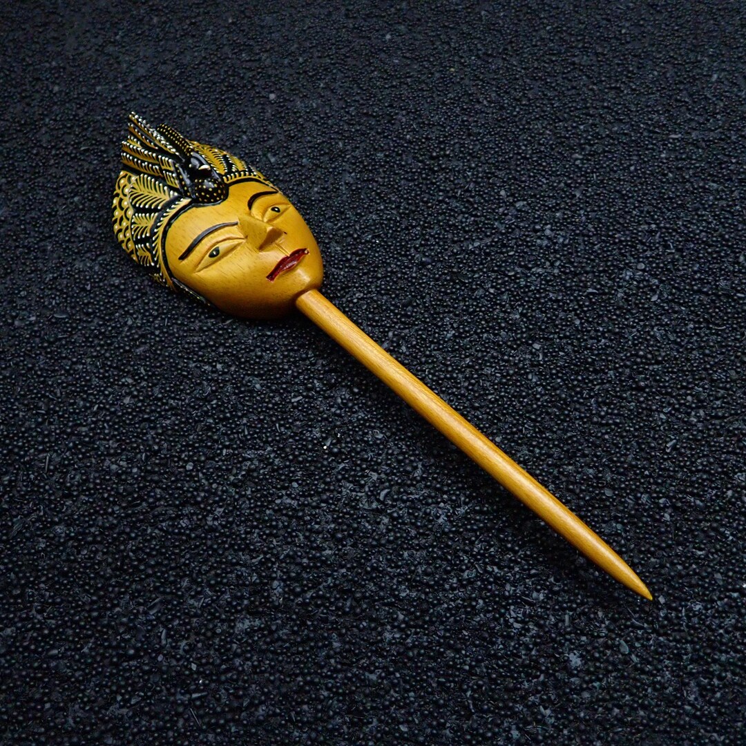 Batik Hand-painted Wooden Hair Pin: "the Bird Mask" Accessory - Etsy