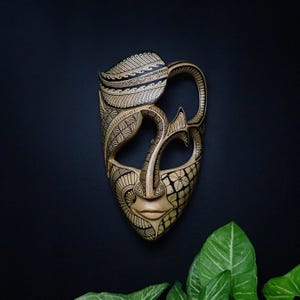 Wooden tree Man Hand Carved Mask With Sophisticated Black and White ...
