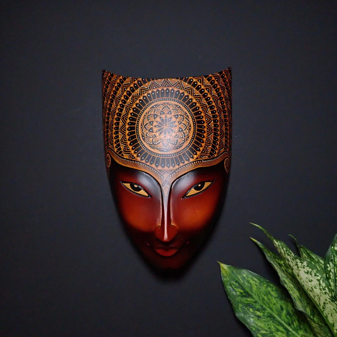 Hand Carved Wooden "ava" Mask: Boho Wall Decor With Hand Drawing - Etsy