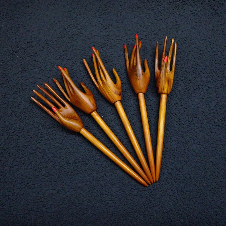 Set of 2 Wood Hair Pin "the Hand" in Personalized Plywood Box - Etsy