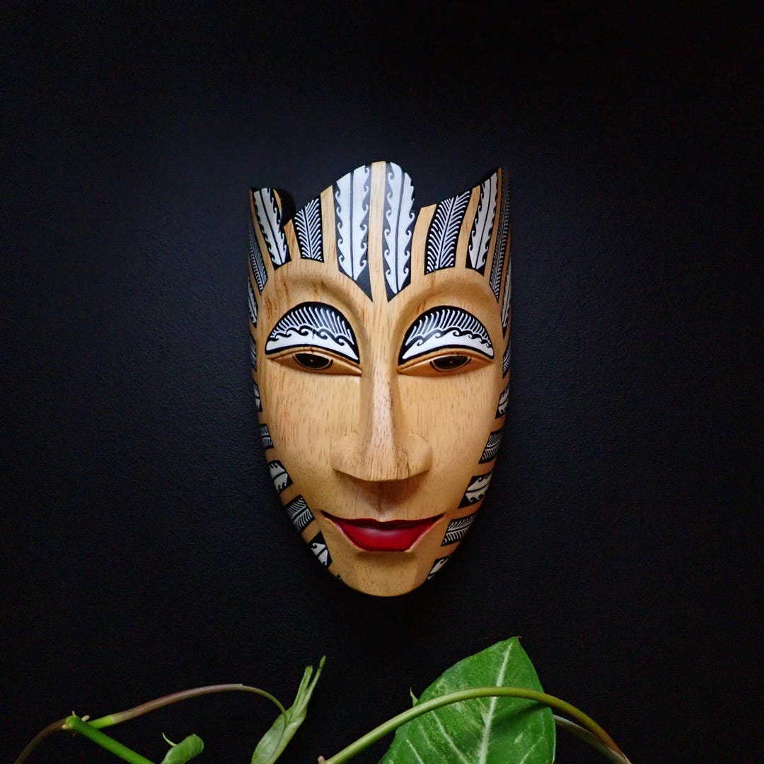 Batik Wood "god" Mask: Black & White Albasia Wood Carving Wall Decor - Etsy
