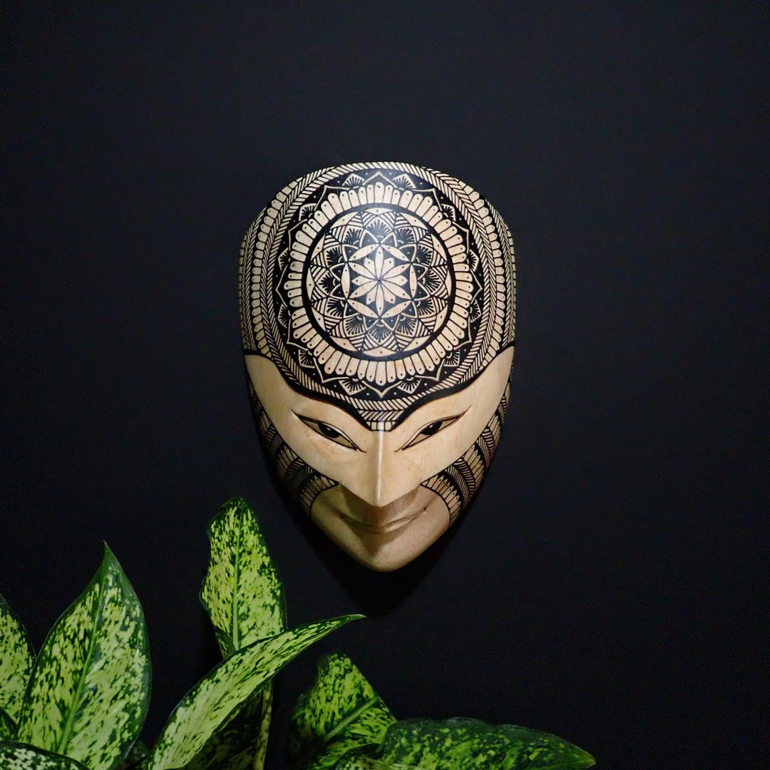 Hand Carved Wooden Panji Mask: Mandala Tribal Wall Decor - Etsy