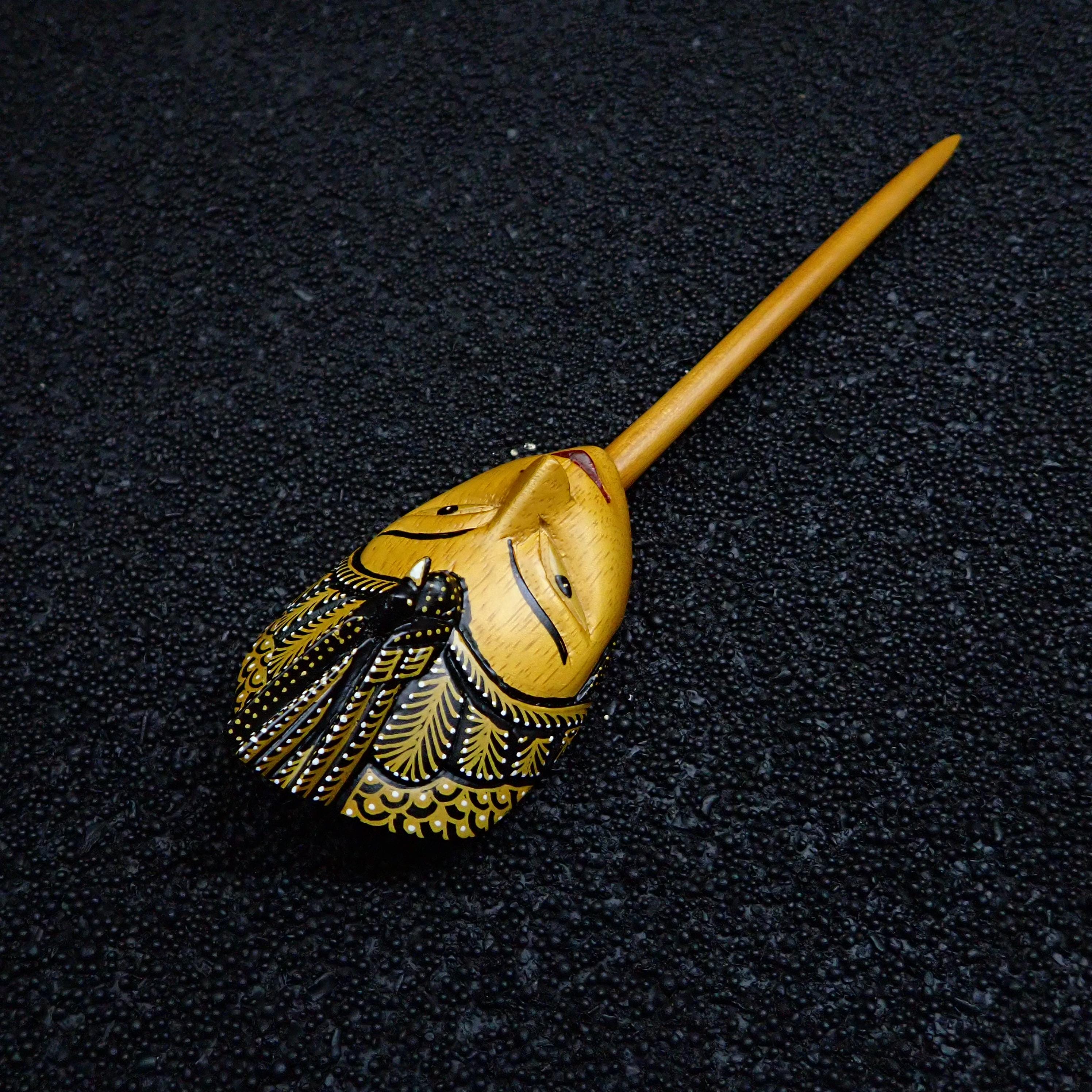 Batik Hand-painted Wooden Hair Pin: "the Bird Mask" Accessory - Etsy