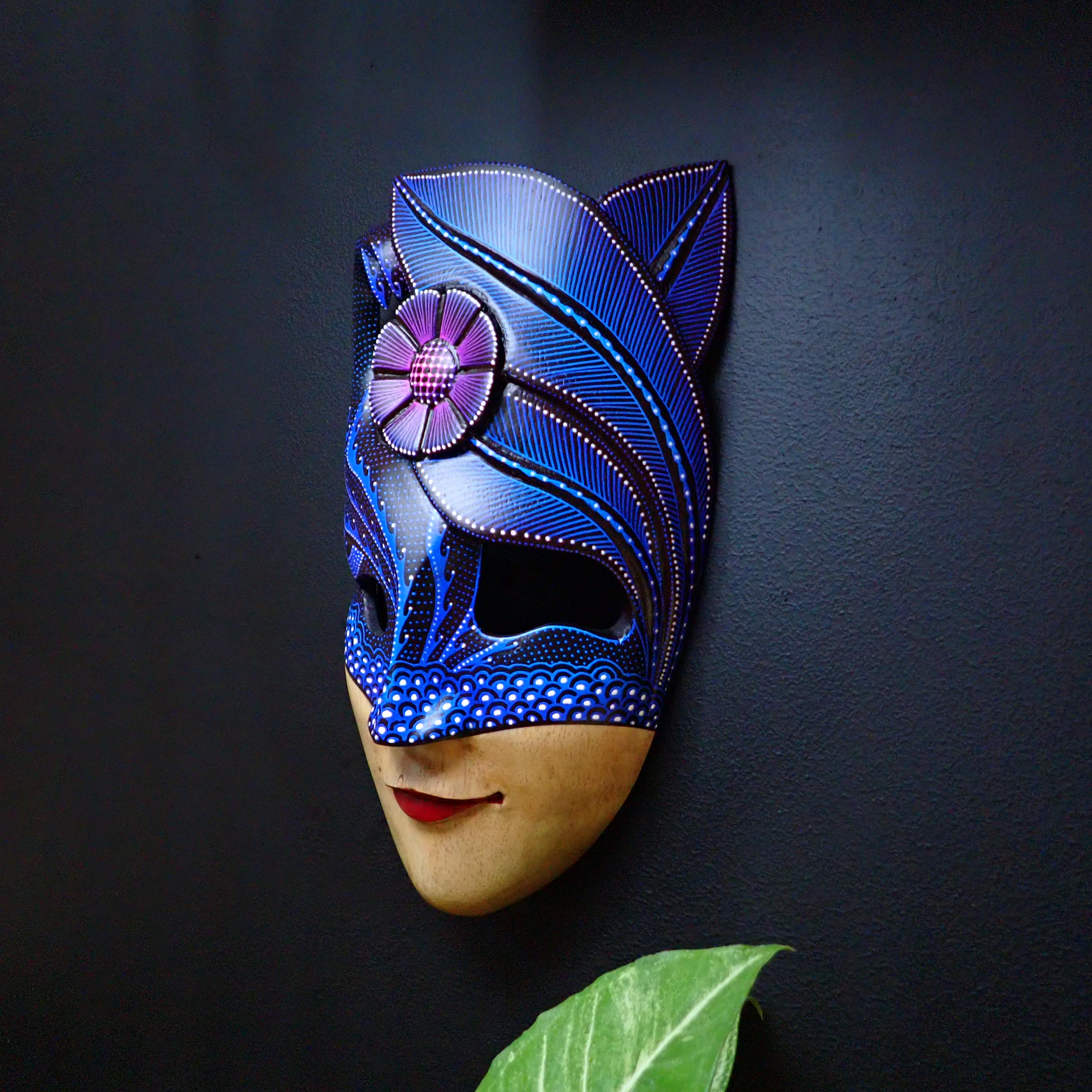 Hand Carved Albasia Wood Mask: Batik Floral Drawing, Ethnic Wall Art - Etsy