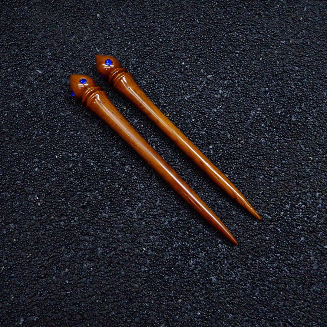 Teak Wood Hair Sticks With Blue Inlay (set of 2) - Etsy