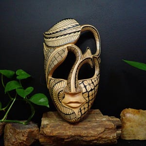 Wooden tree Man Hand Carved Mask With Sophisticated Black and White ...