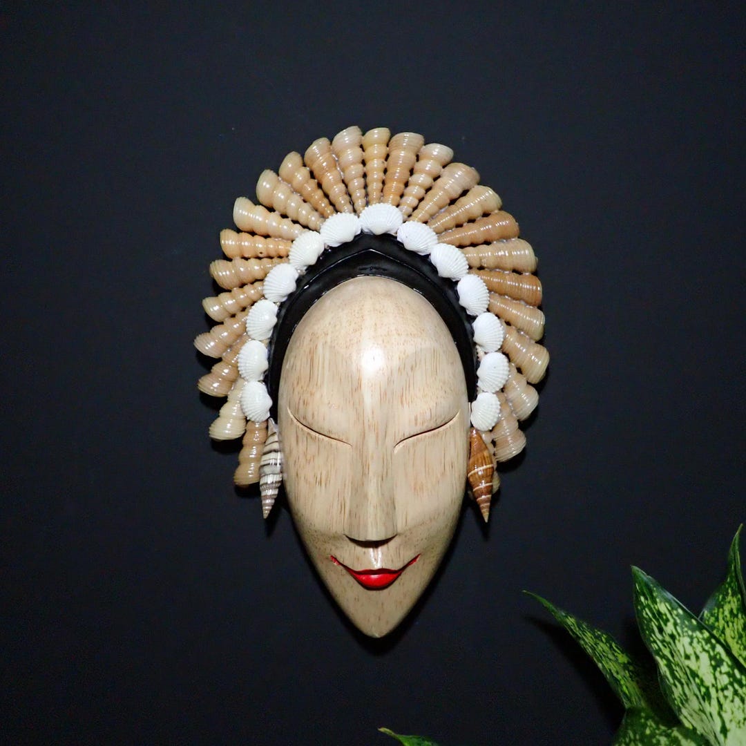 Hand Carved Wooden Ocean Princess Mask: Coastal Nautical Wall Decor - Etsy