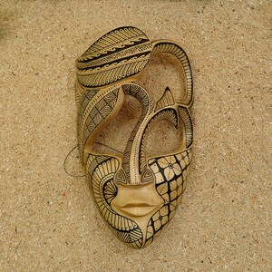 Wooden tree Man Hand Carved Mask With Sophisticated Black and White ...