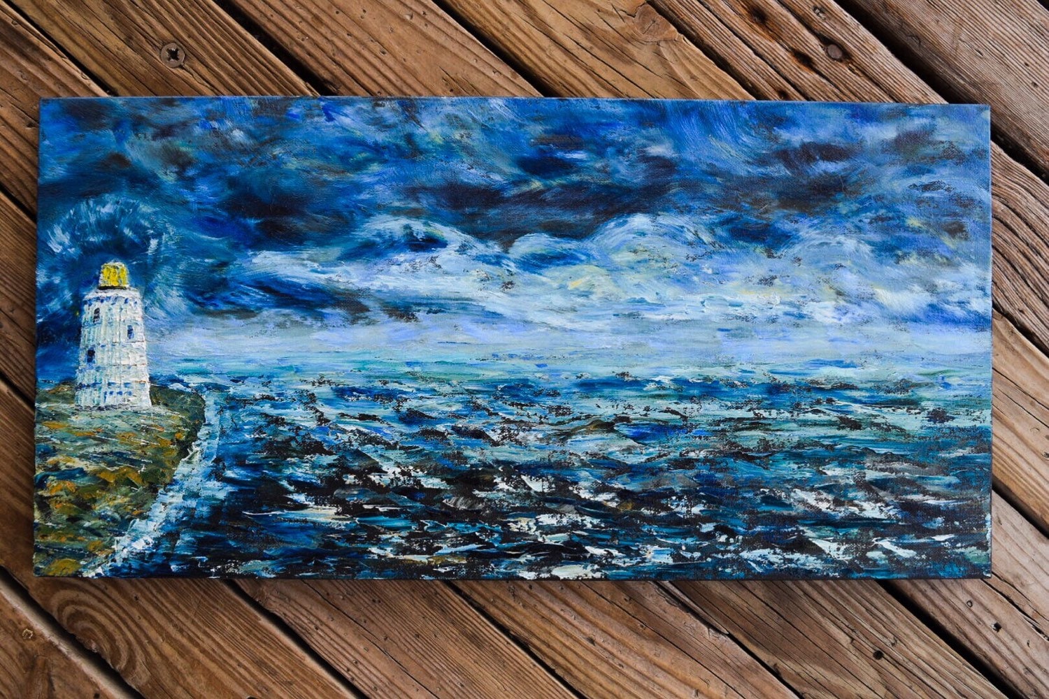 Van Gogh Lighthouse by Storm Original Oil Painting Seascape Wall Art ...