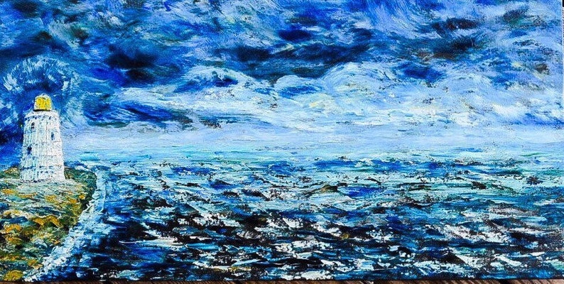 Van Gogh Lighthouse by Storm Original Oil Painting Seascape Wall Art ...