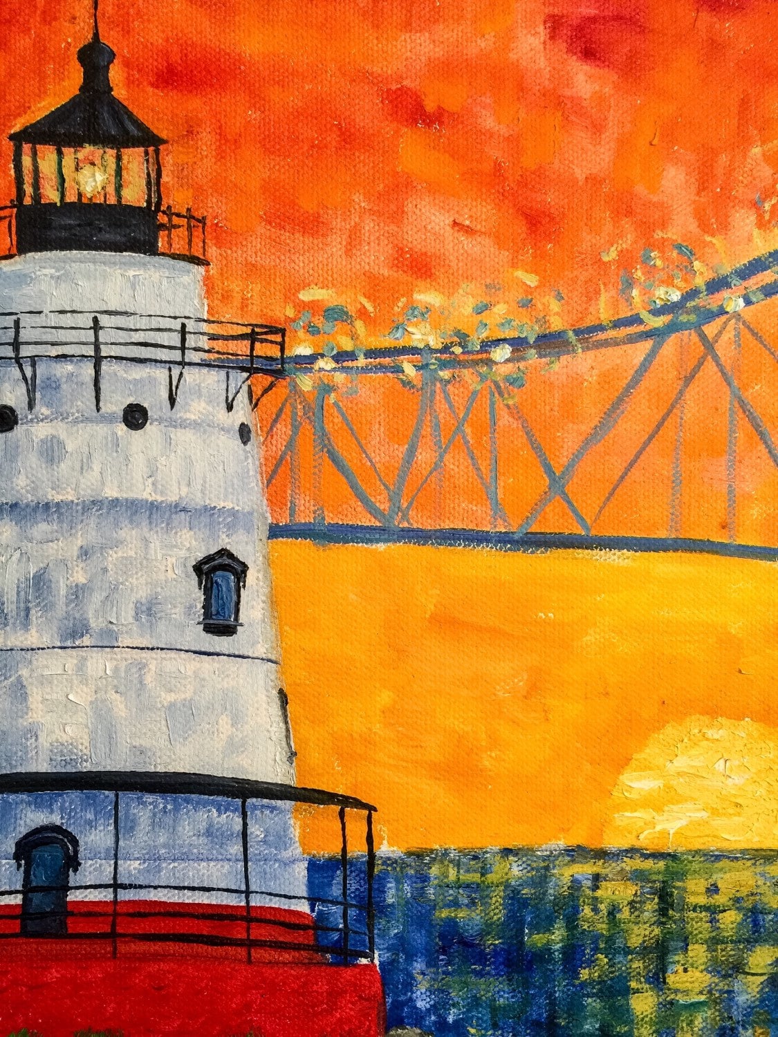 Van Gogh Lighthouse at Sunset. Original Oil Painting, Impressionist ...