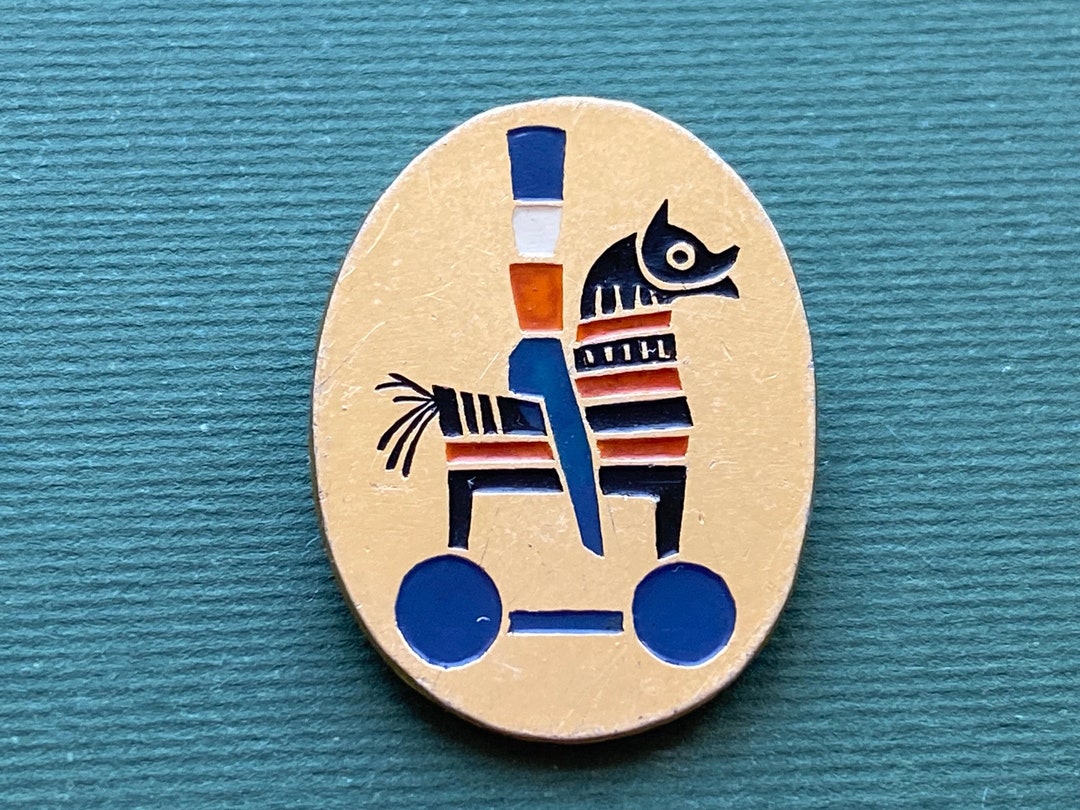 Vintage Folk Art Pin. Man on Horse Badge, USSR 1980s - Etsy