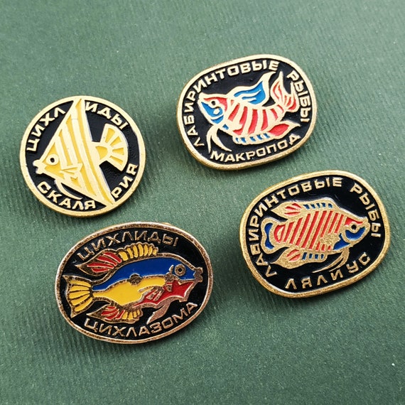 Aquarium fish - set 4 pin. Soviet Vintage Pin, Vinta… - Gem