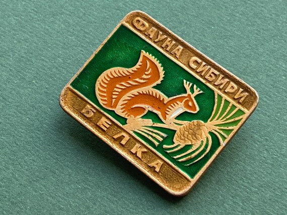 RARE Squirrel. Fauna of Siberia Pin. Vintage metal co… - Gem