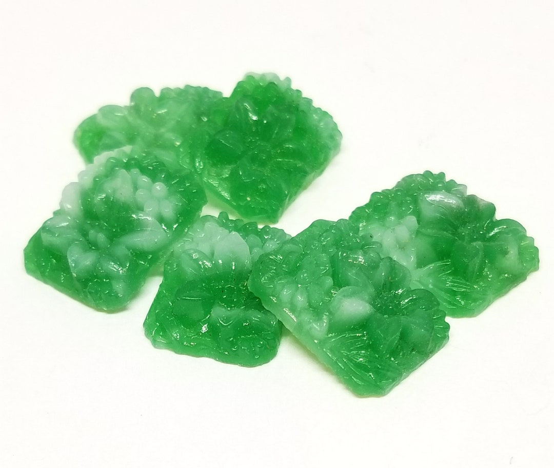 Ten Vintage Glass Jade Green & White Pressed Floral Cabochon - Etsy