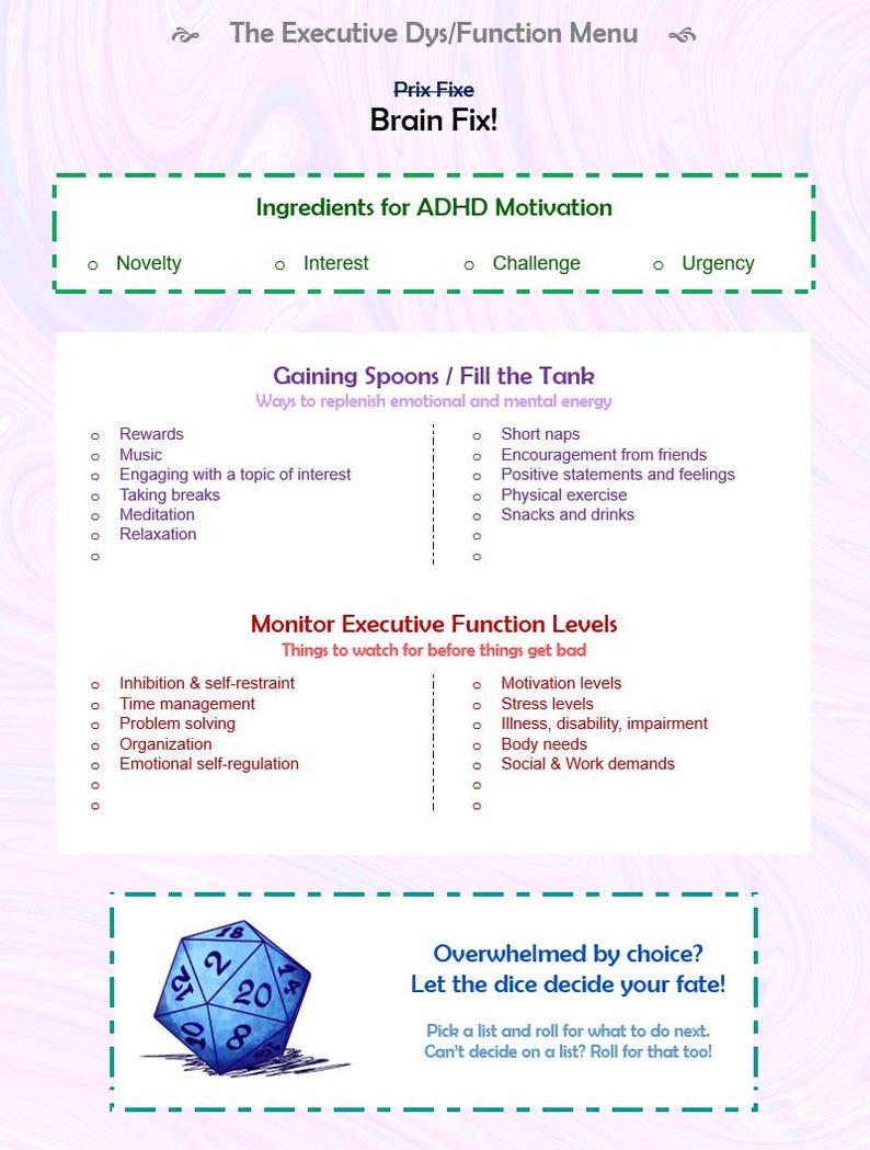 Executive Function Menu for ADHD and Neurodivergent Brains - Etsy