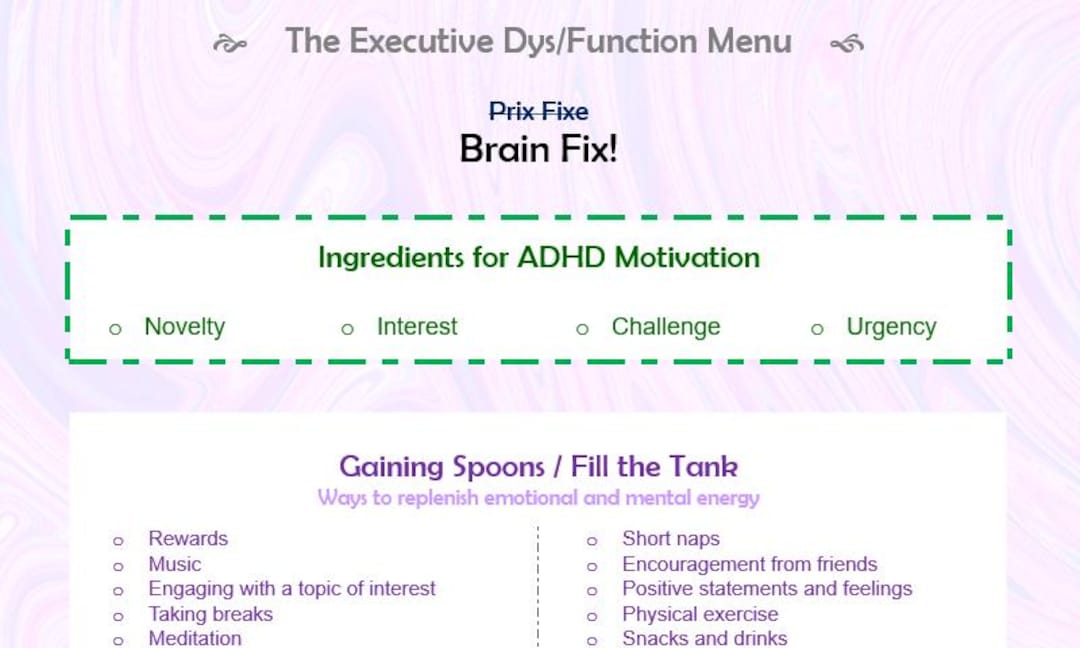 Executive Function Menu for ADHD and Neurodivergent Brains - Etsy