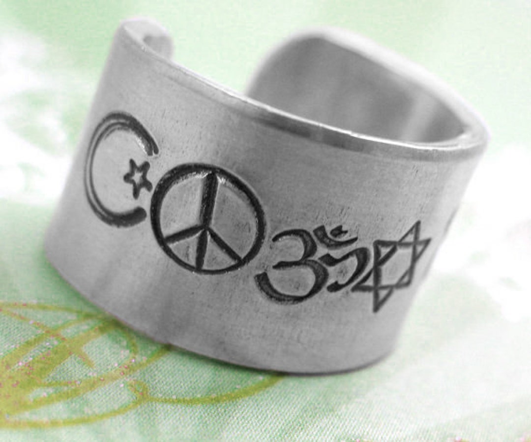 Coexist Handstamped Wide Ring . Customizable, Adjustable Ring in Your ...