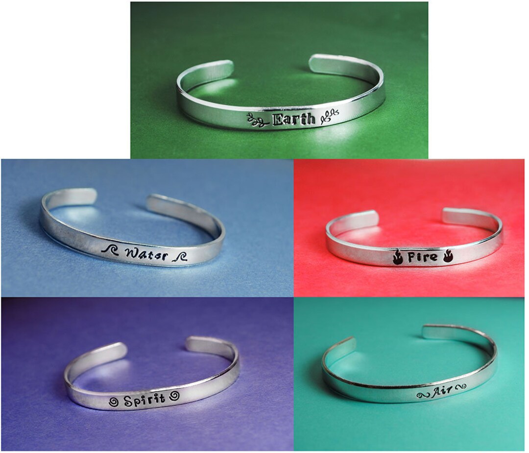 Elemental Bracelets . Water. Fire. Earth. Air. Spirit . Handstamped ...