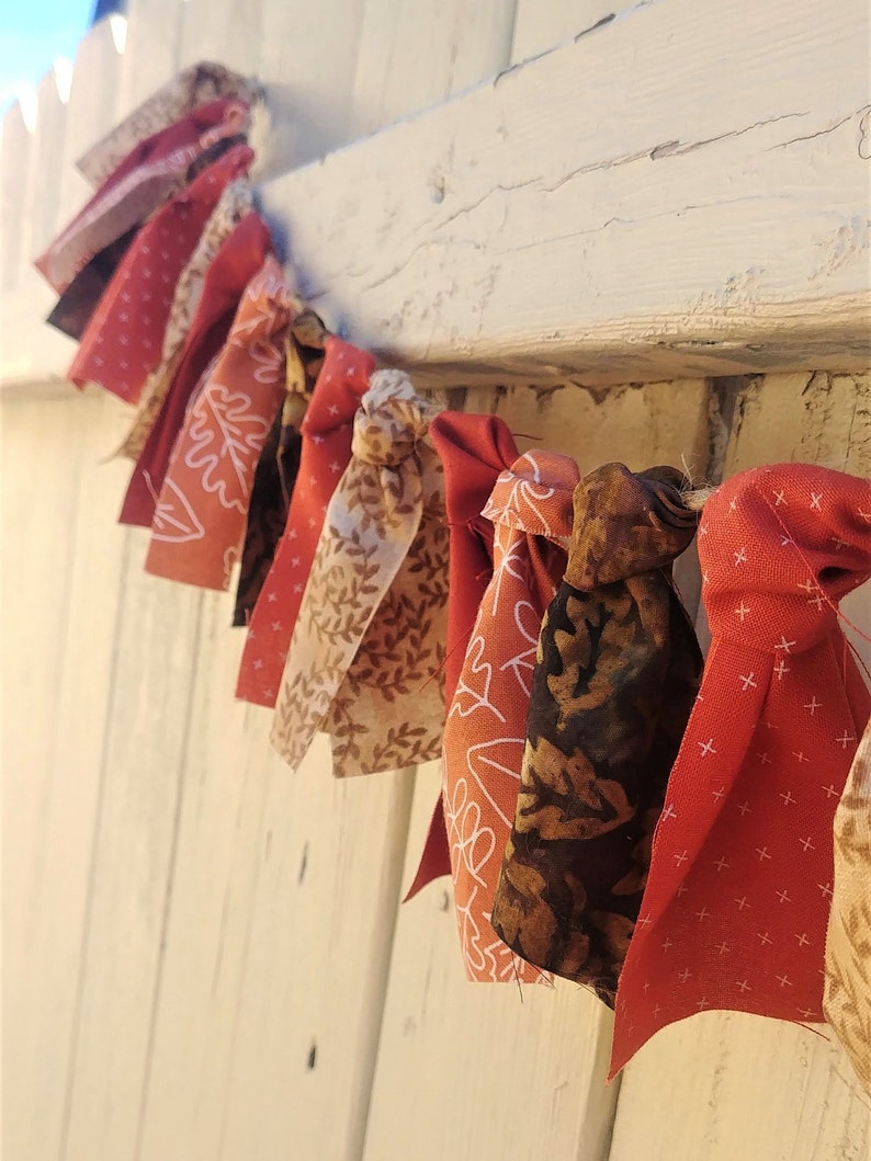 Fall Fabric Garland Autumn Scrap Tie Garland Mantle Decor - Etsy