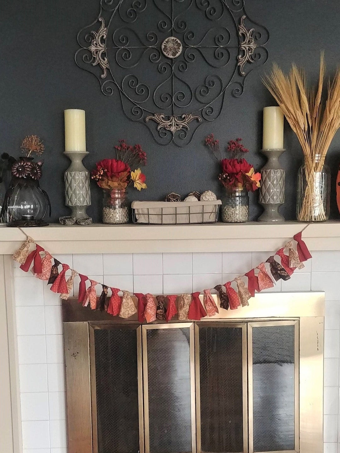 Fall Fabric Garland - Autumn Scrap Tie Garland Mantle Decor - Rag Tie ...