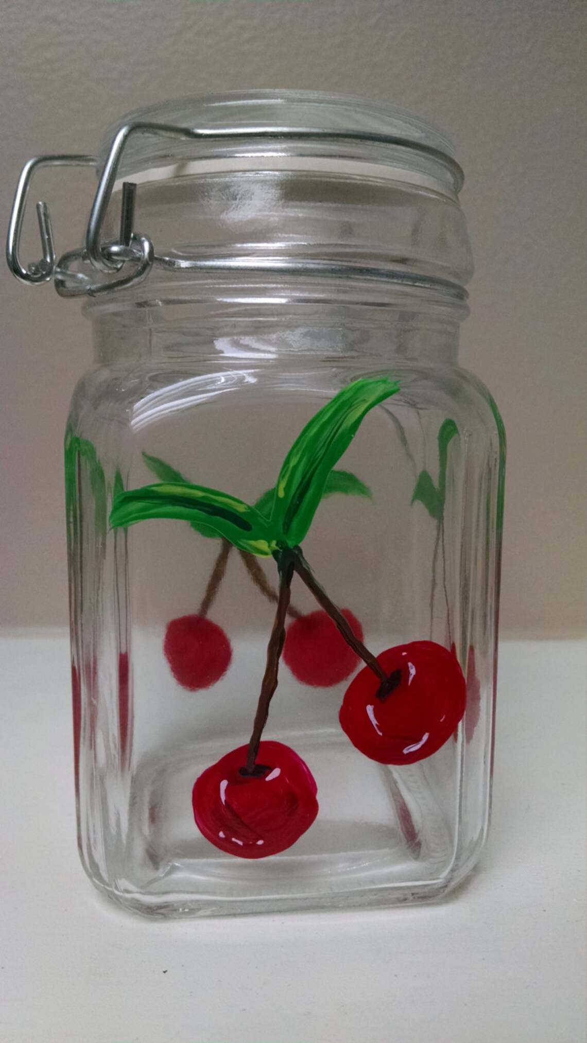 Small Glass Latch Jar - Hand Painted, Cherry or Flower - Etsy