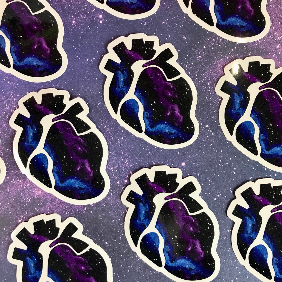 Heart Sticker // Anatomical Decal, Galaxy and Stars Theme - Etsy