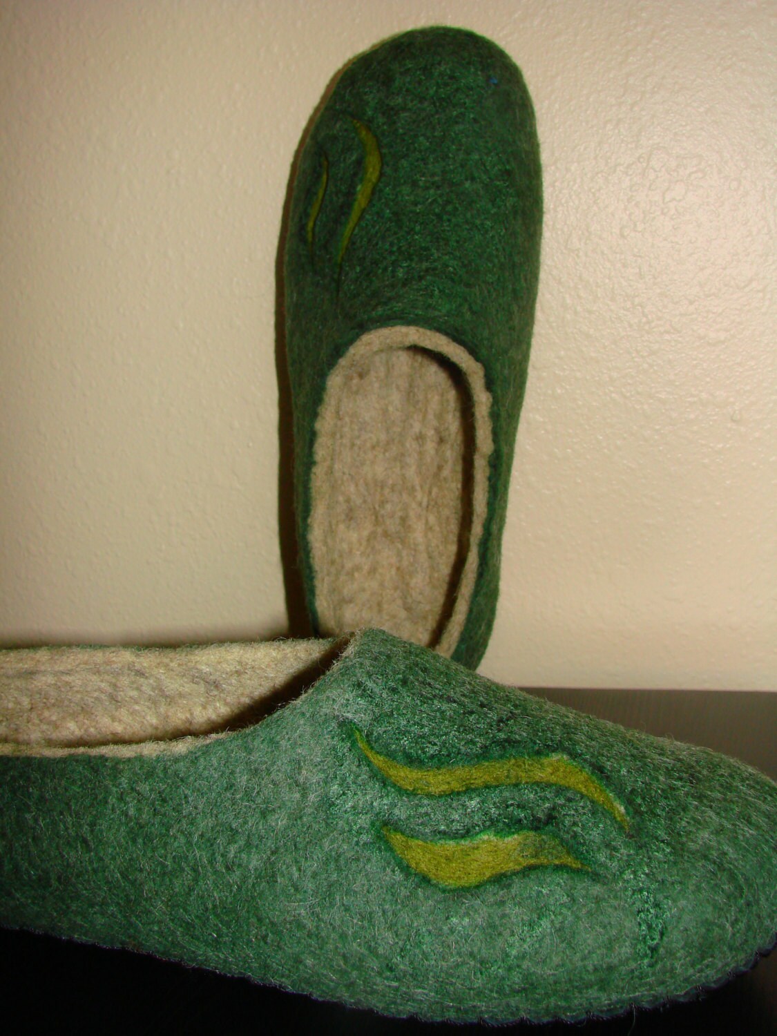 Green Fleted Slippers for Men - Etsy